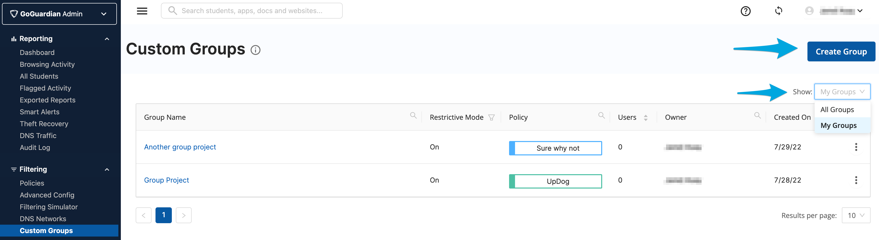 GoGuardian Admin Custom Groups