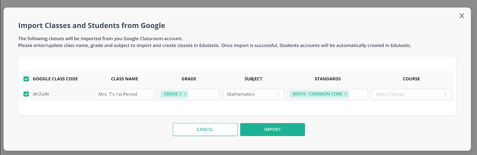 Quick Start Create a Class and Add Students
