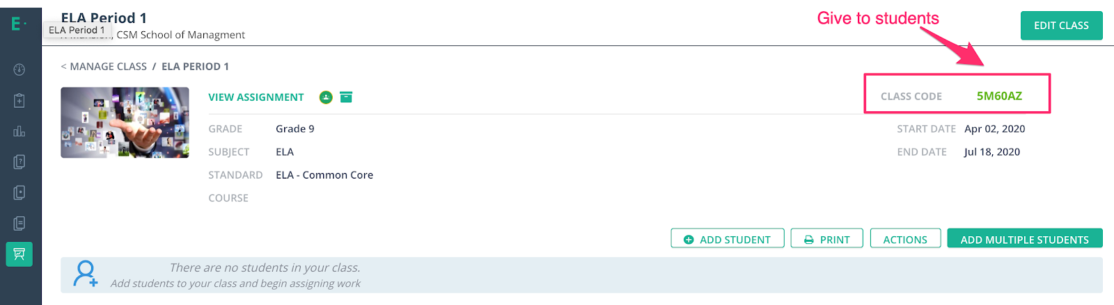 Quick Start Create a Class and Add Students