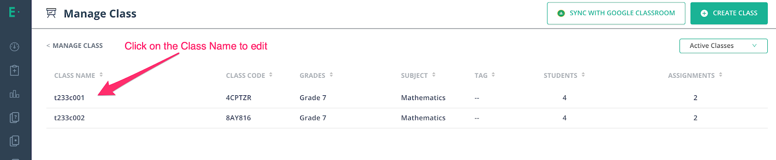 Quick Start Create a Class and Add Students
