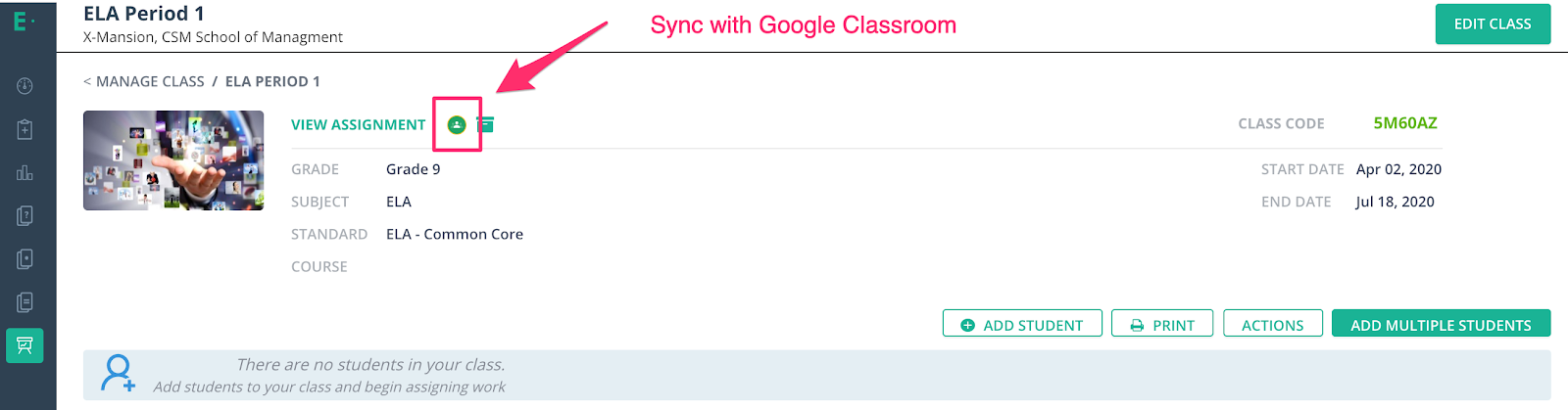 Quick Start Create a Class and Add Students