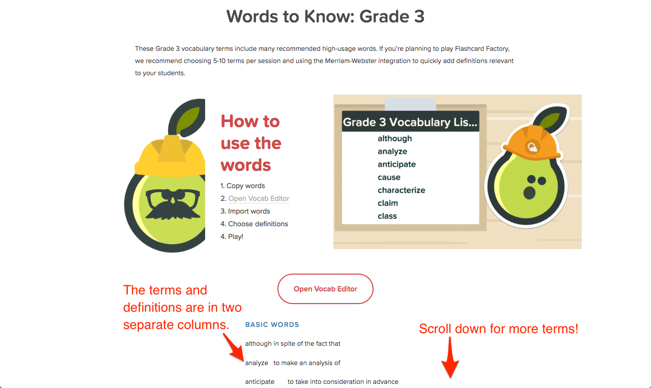 Create a Vocabulary List