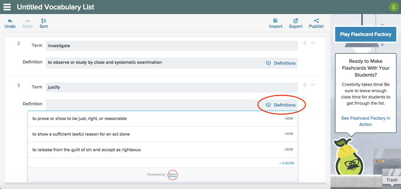Create a Vocabulary List