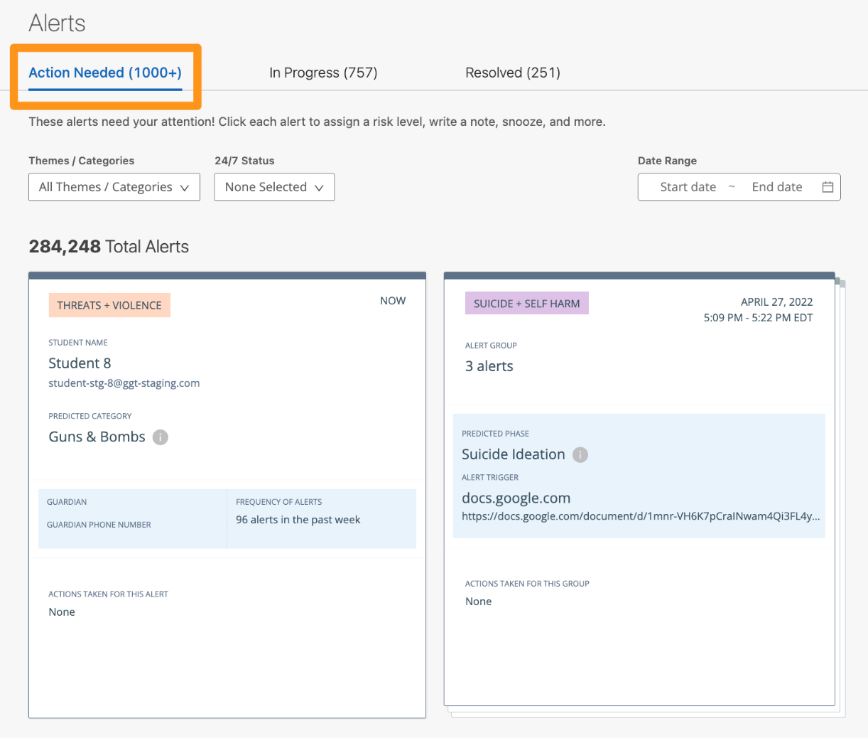 Navigating the Alerts page