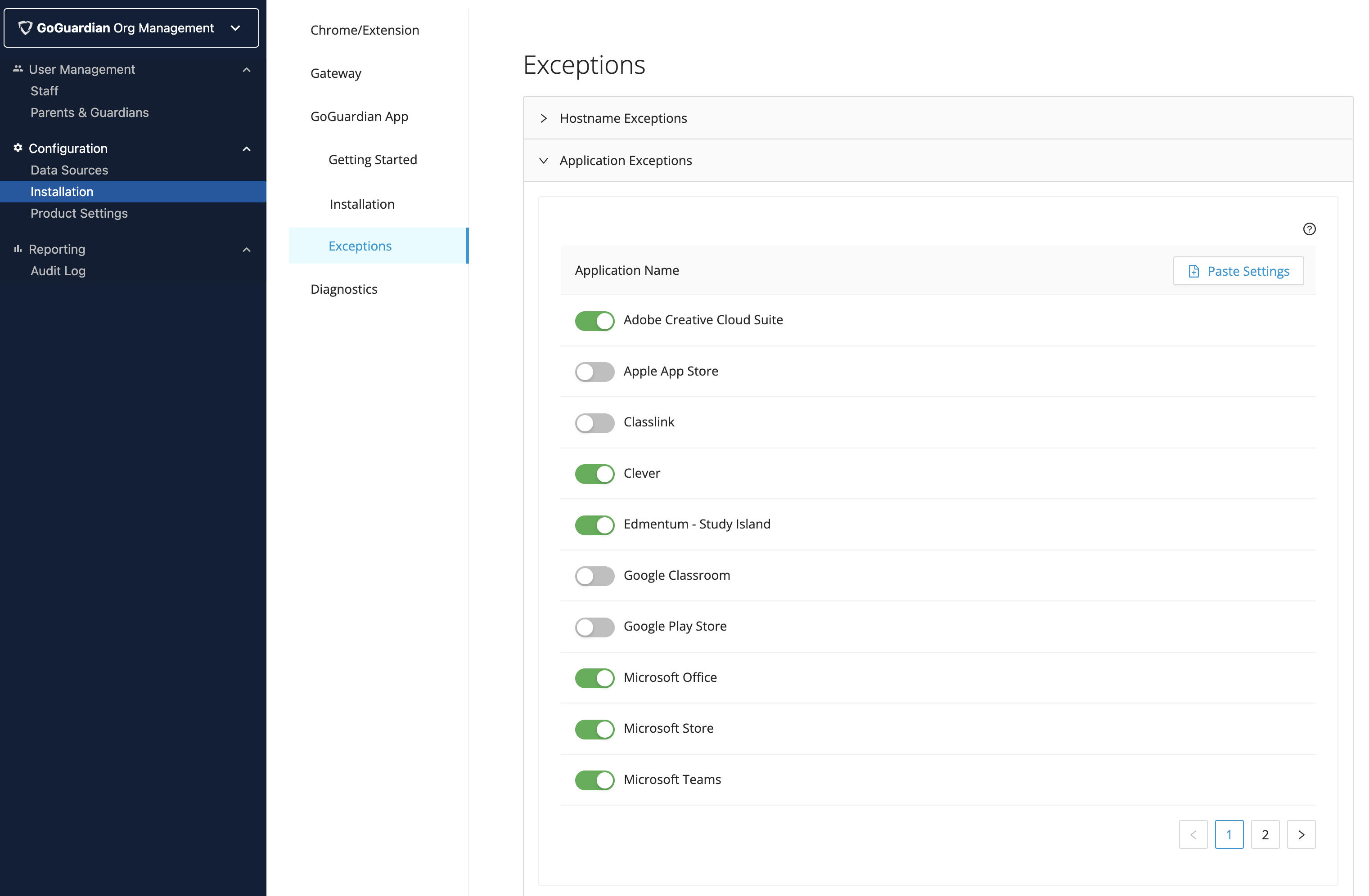Add Exceptions in Organization Management