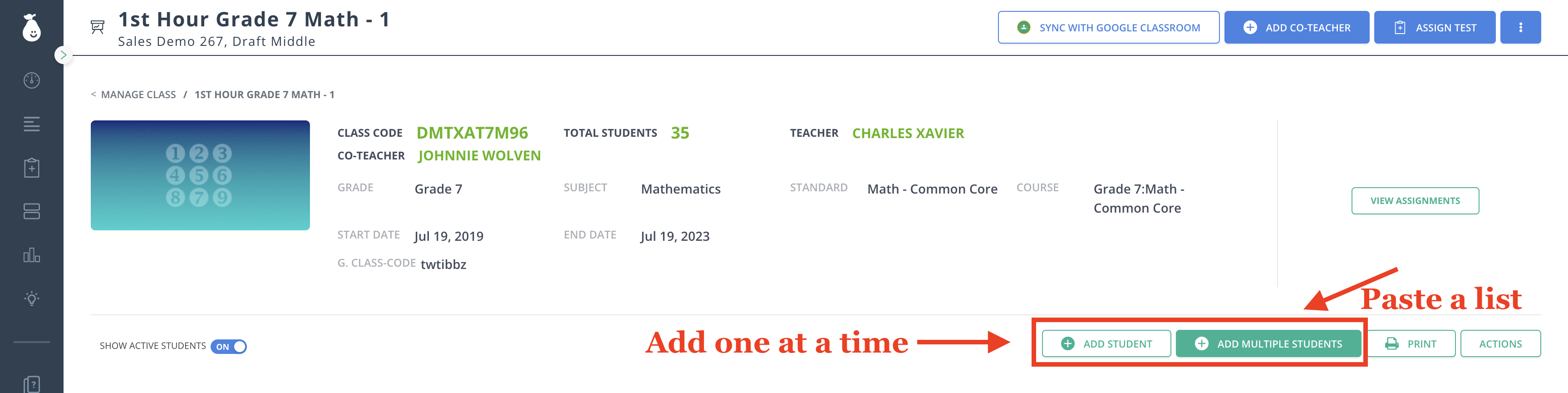 Quick Start Create a Class and Add Students