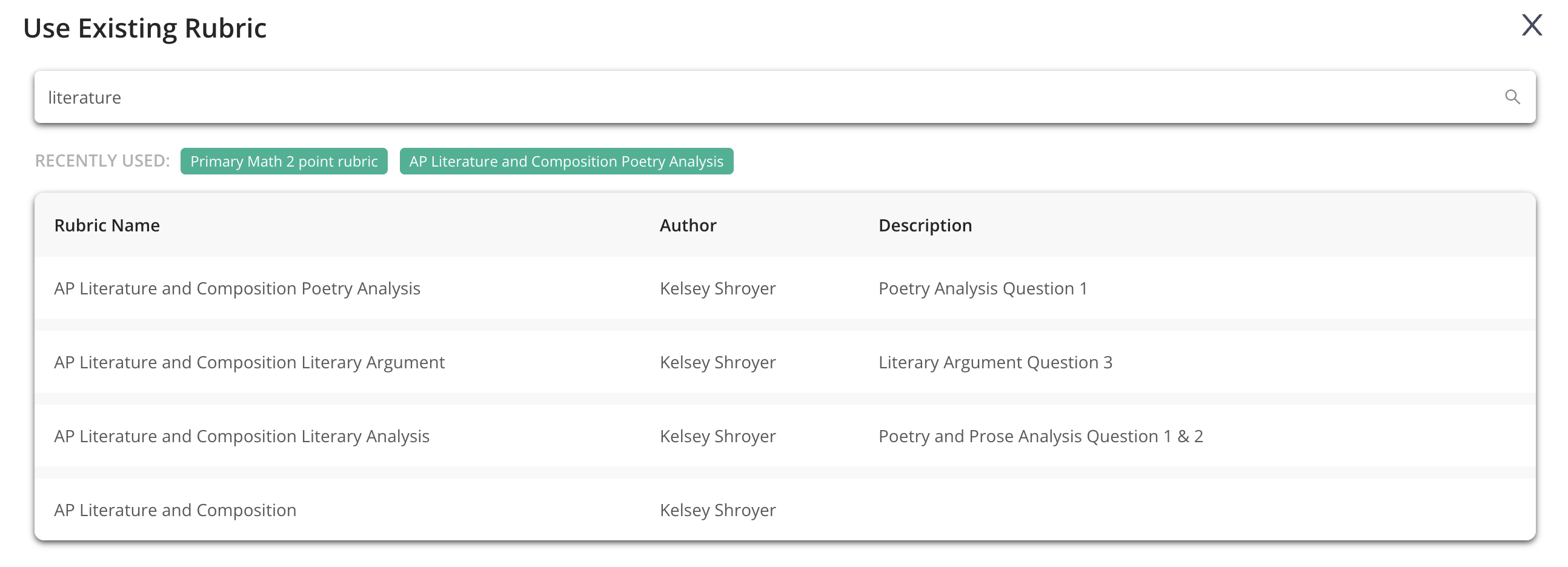 Modify Shared Rubric