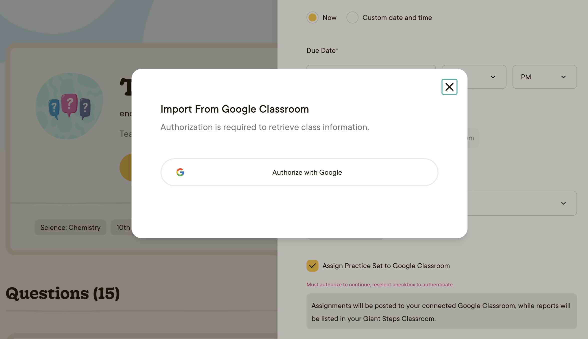 Post Pear Practice Assignment to Google Classroom